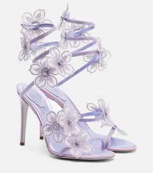 Rene Caovilla Floriane Floral-appliqué Satin Sandals - Purple