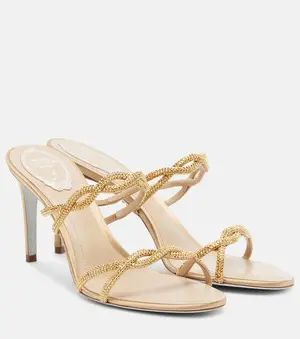 Rene Caovilla Braid Crystal-embellished Satin Sandals - Gold