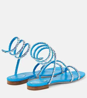 Rene Caovilla Crystal-embellished Satin Sandals - Blue
