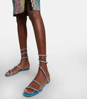 Rene Caovilla Crystal-embellished Satin Sandals - Blue