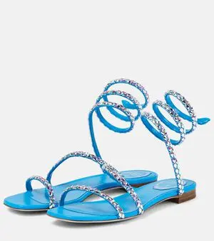 Rene Caovilla Crystal-embellished Satin Sandals - Blue