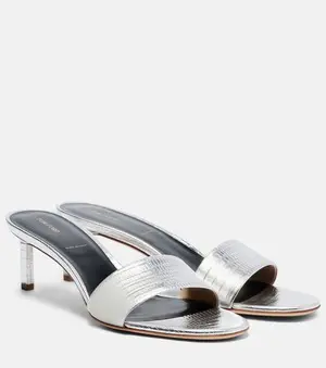 TOM FORD 55 Metallic Leather Mules - Silver