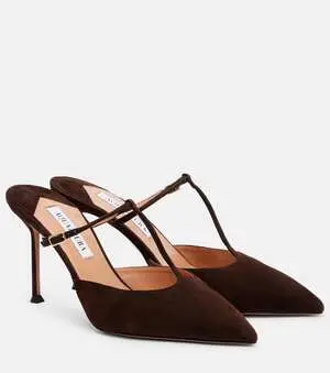 AQUAZZURA Sorbonne 85 Suede Mules - Brown