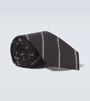 Saint Laurent Striped Silk Neck Tie - Black