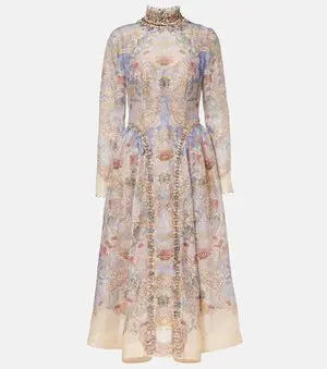 Zimmermann Rebellion Linen And Silk Midi Dress - Multicoloured