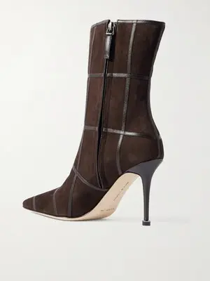 Manolo Blahnik Trulonapla 90 Leather-trimmed Suede Ankle Boots