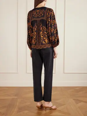 Farm Rio Cornely Ainika Printed Voile Blouse - Black