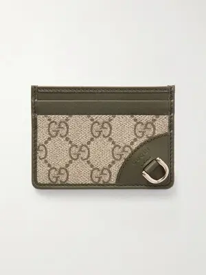 Gucci Gg Emblem Mini Printed Coated-canvas And Leather Cardholder - Green