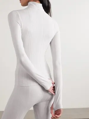 Cordova Sol Ribbed Stretch-jersey Turtleneck Top - Gray