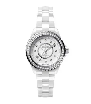 Chanel Ceramic, Steel And Diamond J12 Calibre 12.2 Watch - White