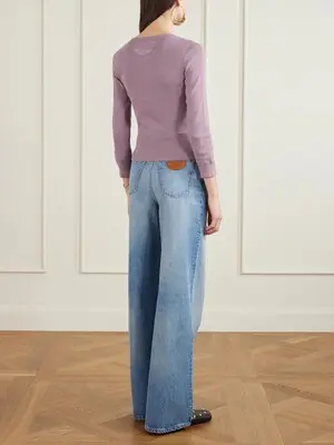 Chloé Ribbed Organic Cotton-jersey Henley Top - Pink