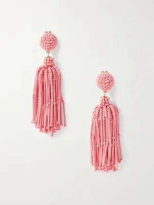 Carolina Herrera Tasseled Beaded Gold-tone Earrings - Pink