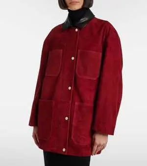 Nour Hammour Barn Leather-trimmed Suede Jacket - Red