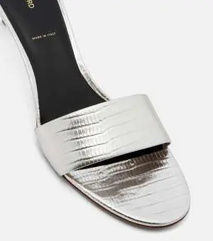 TOM FORD 55 Metallic Leather Mules - Silver