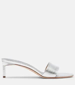 TOM FORD 55 Metallic Leather Mules - Silver