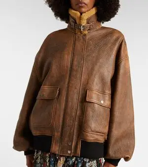 Khaite Sandor Shearling-trimmed Leather Jacket - Brown