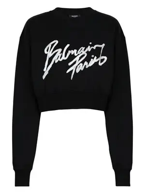 Balmain Logo Cropped Sweatshirt - Black