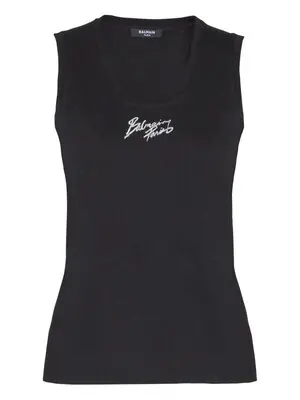 Balmain Logo Cotton Tank Top - Black