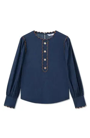 LK BENNETT Jenny Scallop Denim Top