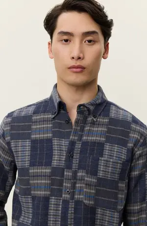 LES DEUX Kent Patchwork Check Button-down Shirt