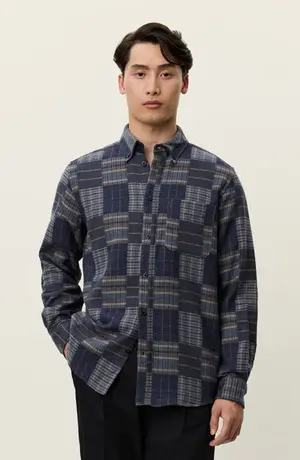 LES DEUX Kent Patchwork Check Button-down Shirt