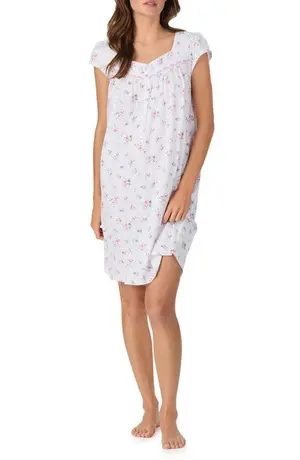 Eileen West Floral Cap Sleeve Short Cotton Nightgown - Pink Bouquet
