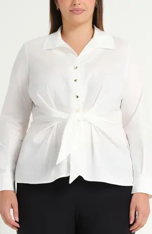 ESTELLE Cotton Button-up Top With Tie Front