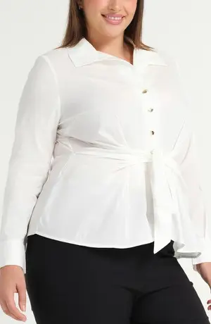 ESTELLE Cotton Button-up Top With Tie Front
