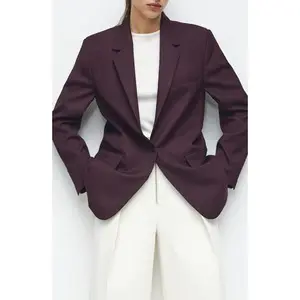 Mango Hidra Notch Lapel Jacket - Dark Red