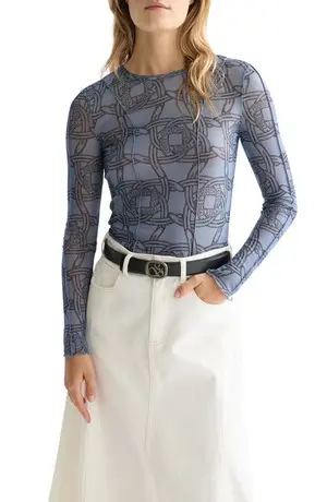 Scotch & Soda Printed Seamed Mesh Top - Horseshoes Infinity