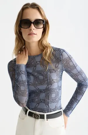 Scotch & Soda Printed Seamed Mesh Top
