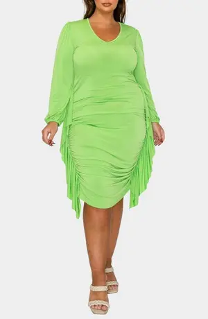 L I V D Nova Ruched Bodycon Dress - Lime