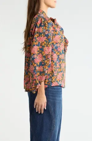 Wit & Wisdom Floral Tie Neck Peasant Top