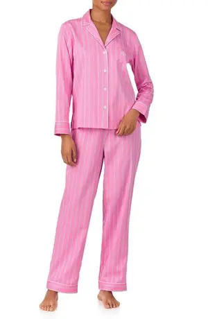Ralph Lauren Print Cotton Blend Pajamas - Pink Stripe
