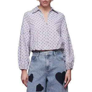 Avec Les Filles Printed Bubble Crop Shirt