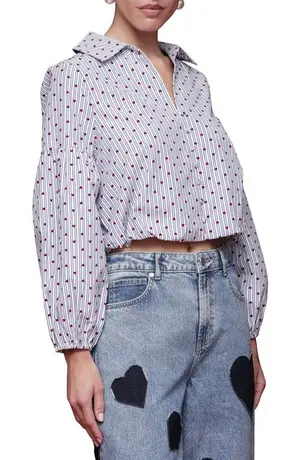 Avec Les Filles Printed Bubble Crop Shirt