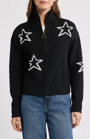 Bobeau Star Zip Cardigan