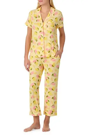 Kate Spade New York Short Sleeve Crop Pajamas - Yellow Print