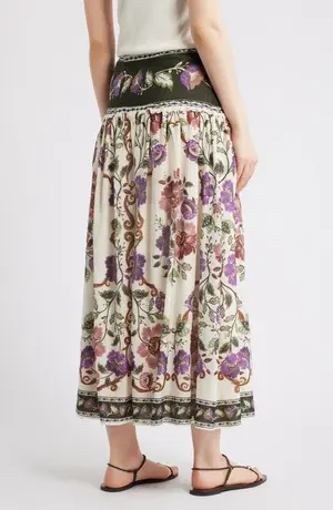 Farm Rio Floral Print Midi Skirt
