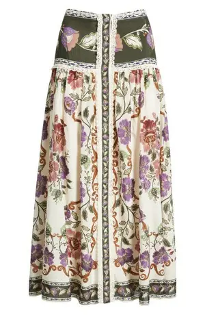 Farm Rio Floral Print Midi Skirt