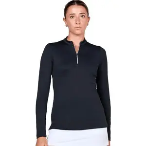 SOFIBELLA Quarter Zip Long Sleeve Golf Shirt - Black