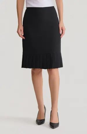 KASPER Pleated Hem Pencil Skirt - Black