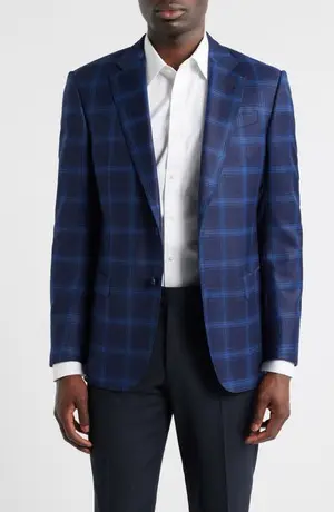 Emporio Armani Windowpane Check Virgin Wool Sport Coat - Navy