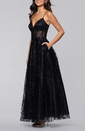 BLONDIE NITES Sequin Corset Bodice Gown - Black