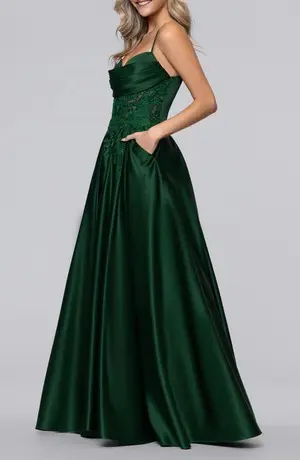BLONDIE NITES Sequin Lace Detail Satin Gown
