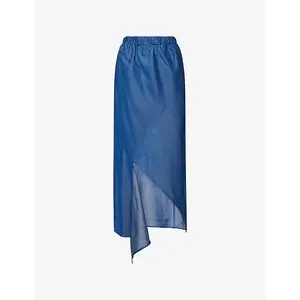 Palmer//harding Motion Asymmetric-split Denim Midi Skirt