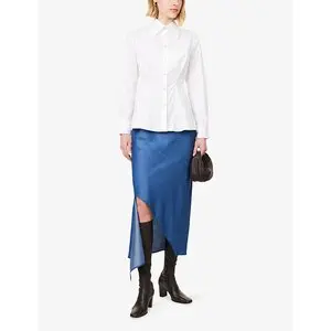 Palmer//harding Motion Asymmetric-split Denim Midi Skirt