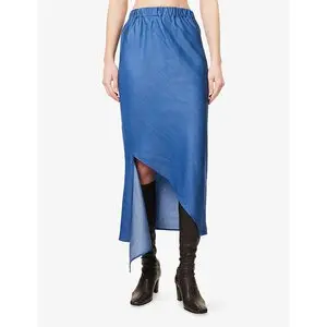Palmer//harding Motion Asymmetric-split Denim Midi Skirt