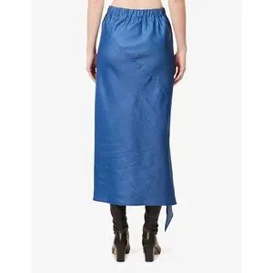 Palmer//harding Motion Asymmetric-split Denim Midi Skirt