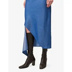 Palmer//harding Motion Asymmetric-split Denim Midi Skirt